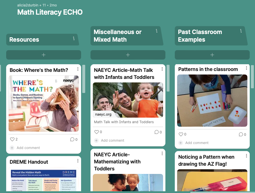 Early Childhood Math Literacy Padlet - Tucson Regional Educator Collaborative